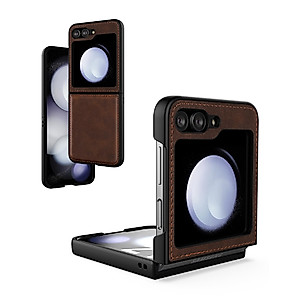 Foluu for Samsung Galaxy Z Flip 5 5G Case, Galaxy Z Flip 5 Leather Case, PU Leather + Hard PC Shell Ultra Thin Slim Durable Protective Phone Case Cover for Samsung Galaxy Z Flip5 5G 2023 (Brown)