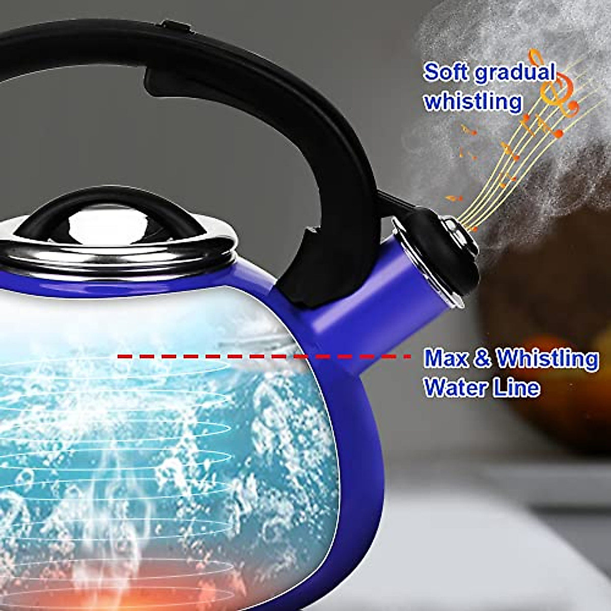 Whistling Tea Kettle, AIDEA 2.3 Quart Enamel-on-Steel Tea Kettle Stovetop, Enameled Interior Tea Pot Stovetop for Anti-Rust, Audible Whistling Hot Water Kettle for Kitchen (Cobalt Blue)