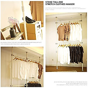Adjustable Clothing Rack, Double Rod 2 Tier Adjustable Hanger for Hanging Clothes Heavy Duty Garment Rack Closet Rack Freestanding 220Lbs