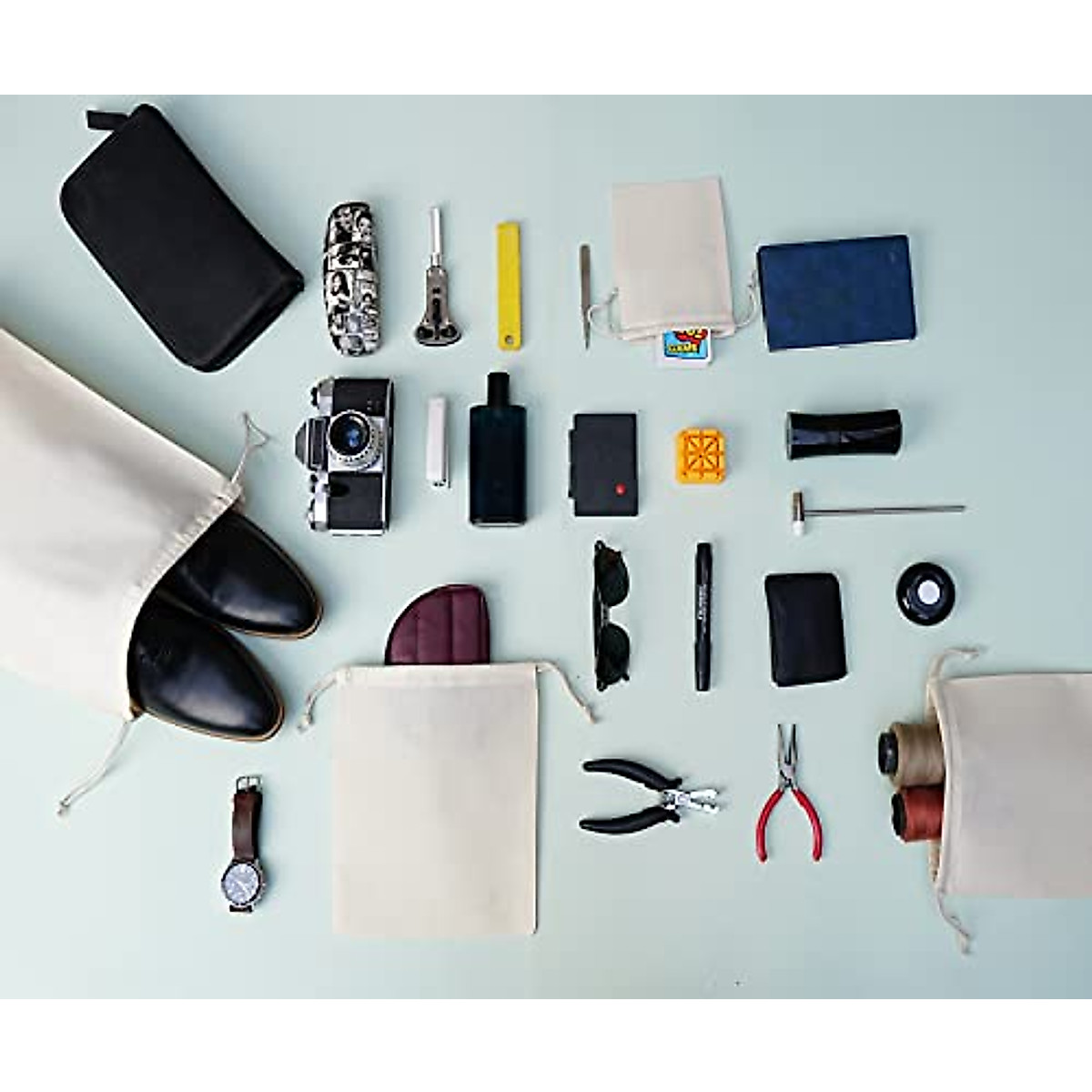 Set of 6 (3+3) Muslin Natural Cotton Bags with Drawstring - (12x16, 14x17 Inches) 100% Organic Cotton used for Everyday Storage Grocery, Dust Cover, Shopping, Gift, Shoe