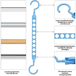 Fun Land 6 Pack Magic Closet Organizers ,9 Hole Space Saving Clothes Hangers for Heavy Clothes, Closet Organizer Hangers for Dorm Room Essentials