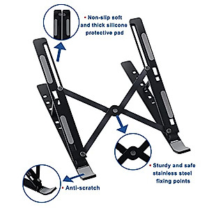 EMOME Laptop Stand for Desk Black, Adjustable Height Multi-Angle Stand, Portable Foldable Laptop Holder for Smaller Than 16 inches Computer Stand