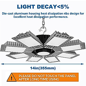 CODAFUL LED High Bay Light 8 Panels 300W LED Garage Lights with US Plug 5ft Cable 85-277V, Light for Wet Location Warehouse Residential Barn Factory Workshop, Shop Lighting (250W-1Pack, Silvery)