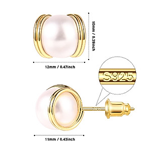 925 Sterling Silver Post Stud Earrings, Trendy Pearl Stud Earrings Lucky Clover Studs Earrings for Women