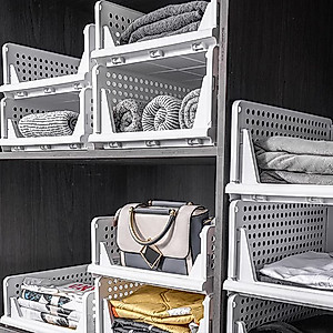 Folding and Stackable Storage Shelf | Foldable Drawer Organizer | Closet Wardrobe Organizer, Set of 4, White