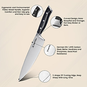 Knife Set, 19-Piece German Stainless Steel Kitchen Knife Set, Premium Knife Block Set with Knife Sharpener, Dishwasher Safe Knife Set with Block for Kitchen - 1 Year Refund Warranty