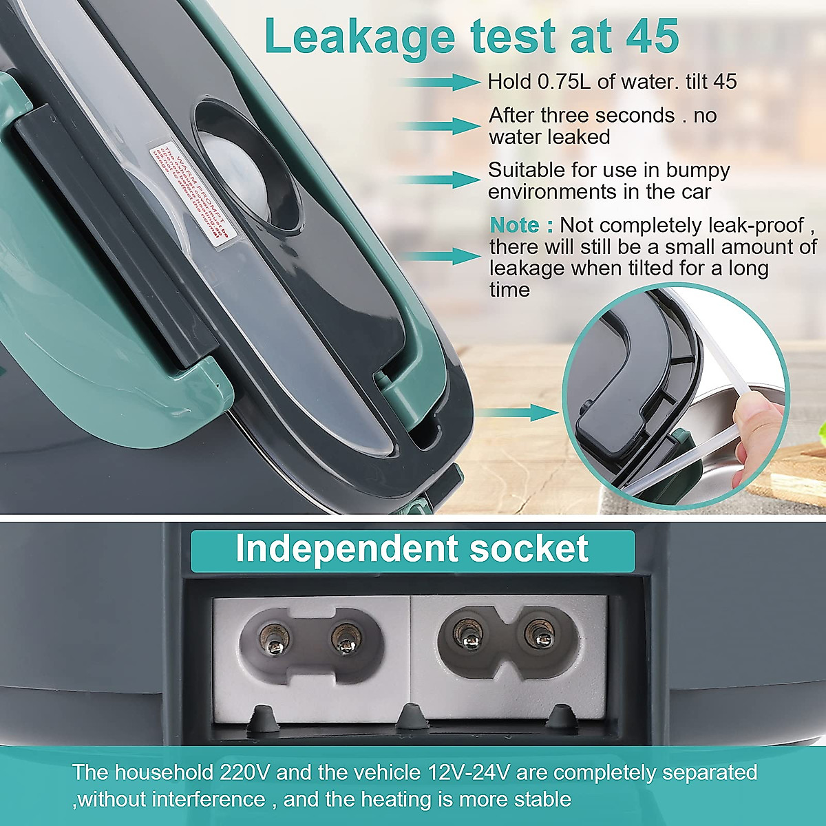 Budth 80W Electric Lunch Box, Portable Food Warmer for Car Truck Office Construction Site, 12V 24V 110-230V Adapter, Leak Proof, 304 Stainless Steel Container, SS fork & Spoon and Carry Bag (Green)