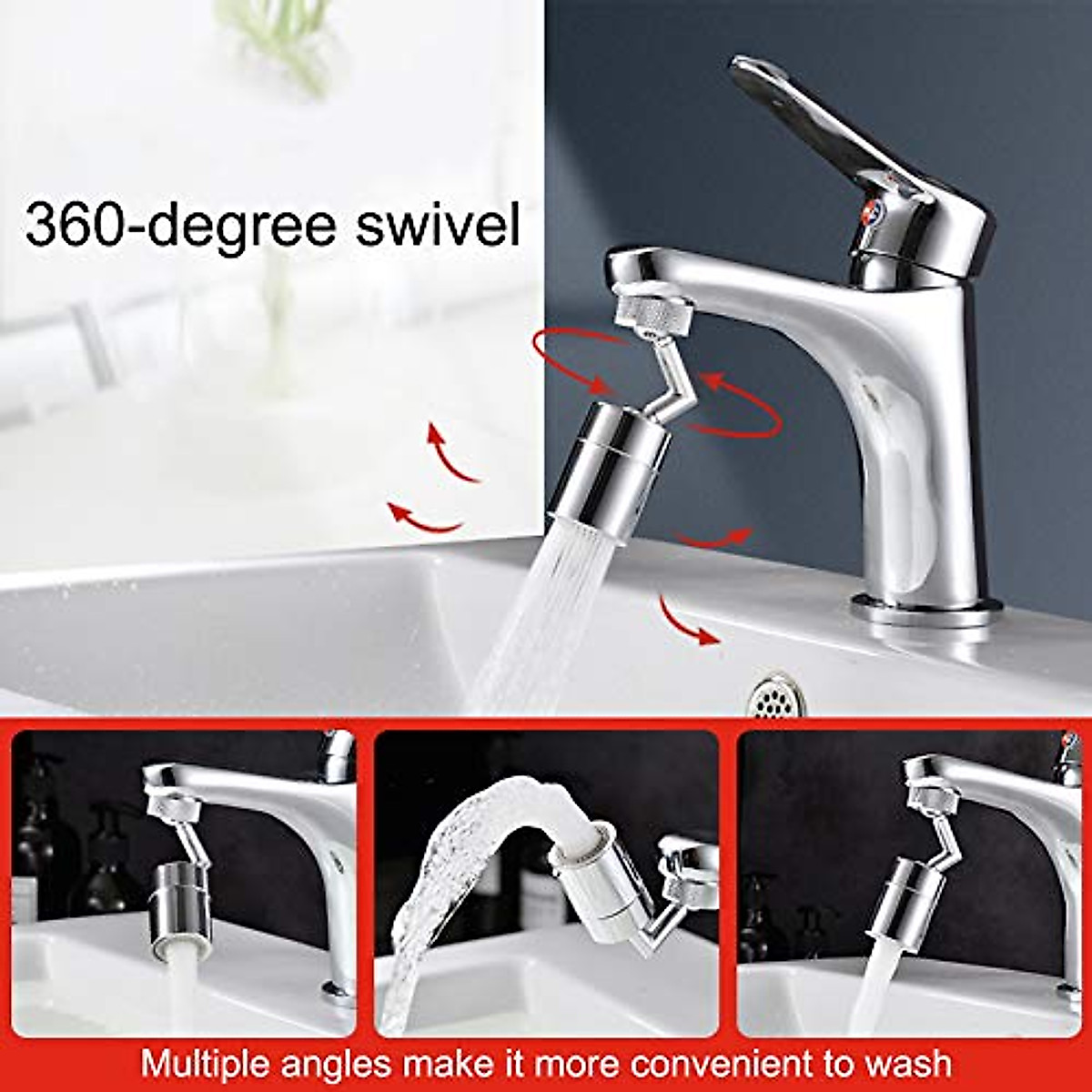 720-Degree Big Angle Swivel Universal Splash Filter Faucet Aerator,Dual Function Bathroom Sink Faucet Aerator,Multiple Function Gargle and Washing Eyes,15/16 Inch-27UNS-Male Thread-1.8GPM