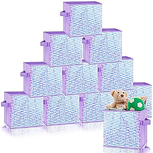 10 Pieces Fabric Foldable Purple Basket Cube Storage Organizer Bins Storage Cubes Toy Organizers and Storage for Nursery Home Bedroom Drawer, 11 x 11 x 11 inches