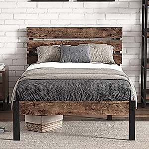 TXIYEAN Bed Frame with Wooden Headboard/Heavy Duty Metal Slats Support/No Box Spring Needed/Noise Free/Easy Assembly/Twin XL/Queen/King,Twin XL