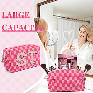 6 Pcs Preppy Makeup Bag Bulk Checkered Cosmetic Bag Pink Makeup Pouch Personalize Travel Toiletry Bag Organizer Cute DIY Makeup Brushes Storage Bag for Women