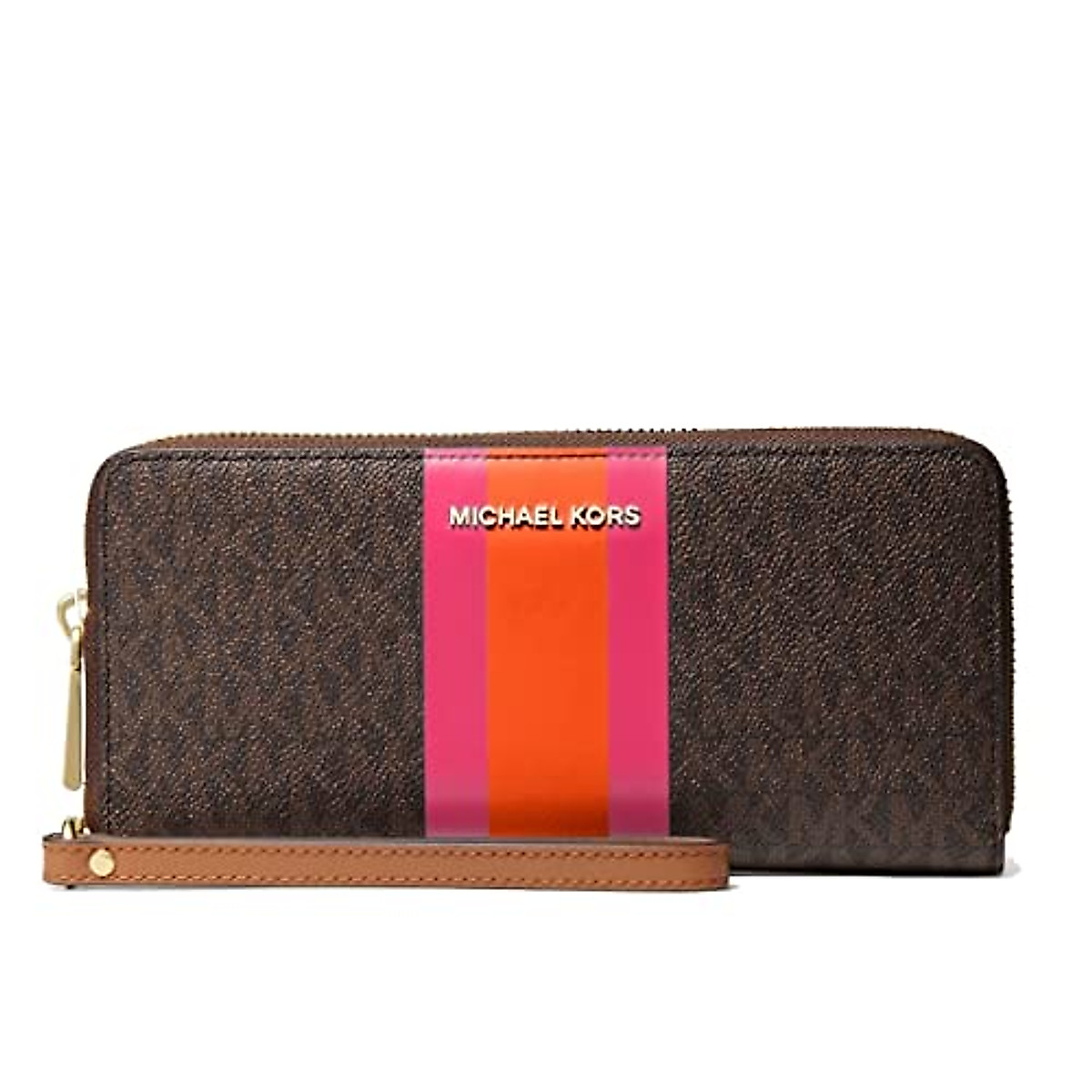 Michael Kors Large Logo Stripe Continental Wallet, Electric Pink