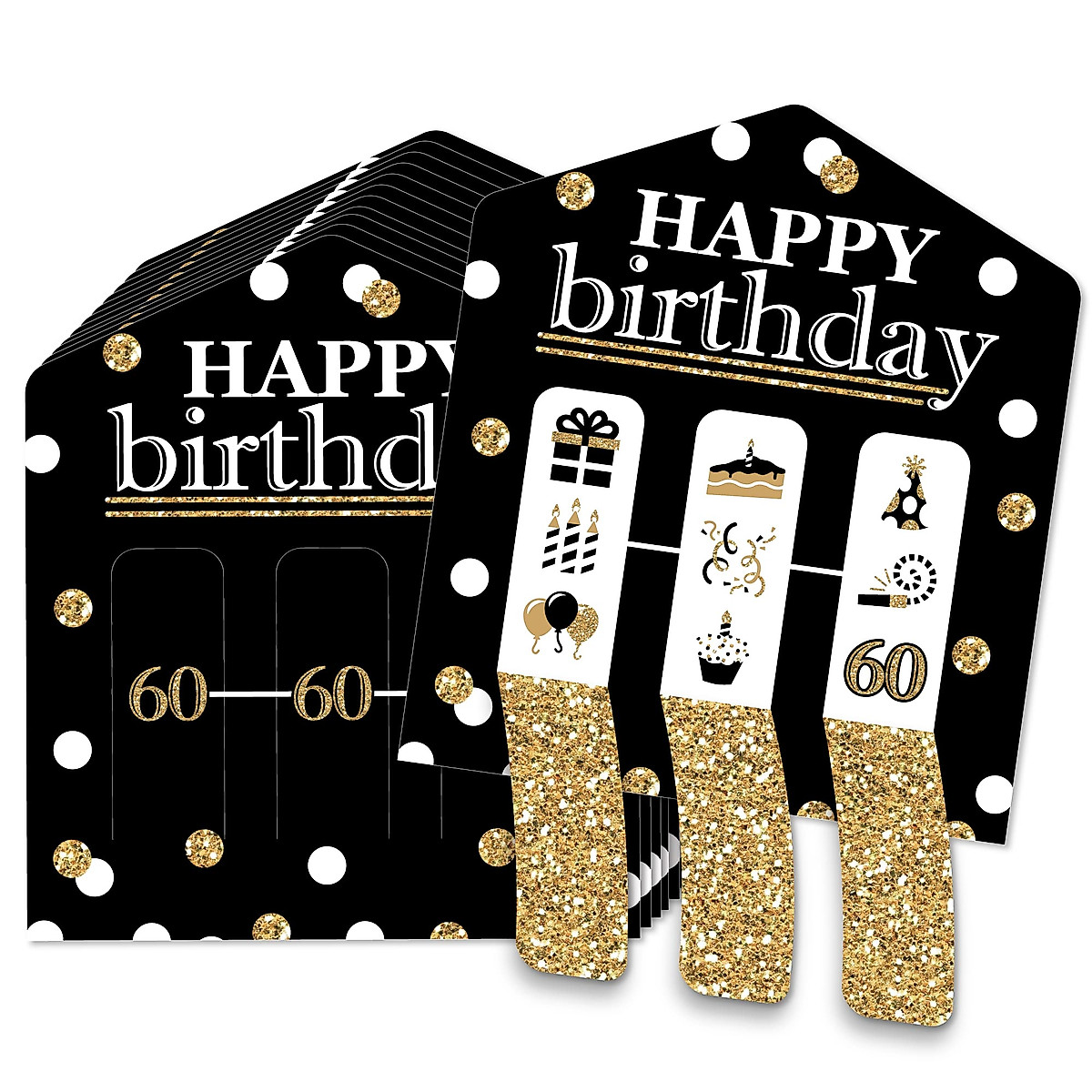 Big Dot of Happiness Adult 60th Birthday - Gold - Birthday Party Game Pickle Cards - Pull Tabs 3-in-a-Row - Set of 12