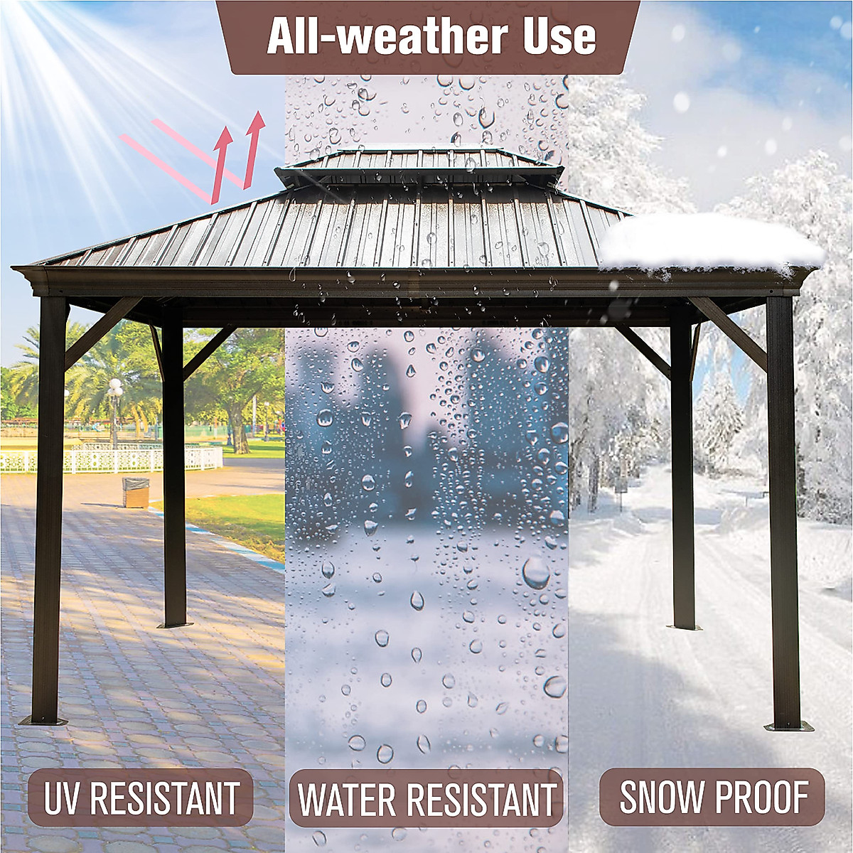 Sophia & William10' x 12' Hardtop Gazebo with Galvanized Aluminum Vented Top and Frame, Double Roof Outdoor Canopy Tent Shelter with Mosquito Netting and Curtains for Patio Yard