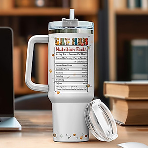 99OWL Cat Mom Rainbow Nutrition Facts, Tumbler 40 Oz With Handle Lid And Straw, Mom Gifts, Funny Cups Simple Insulated Day Straws For Be Mothers Handle Print To Women Mommy Cup