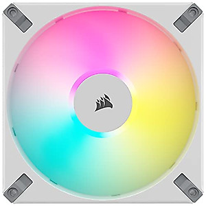 Corsair iCUE AF140 RGB Elite 140mm PWM Dual Fan Kit - Eight RGB LEDs Per Fan - AirGuide Technology - Fluid Dynamic Bearing - Zero RPM Fan Mode - Included iCUE Lighting Node CORE Controller - White