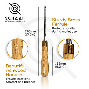Schaaf Tools 4-Piece Wood Chisel Set | Finely Crafted Wood Chisels for Woodworking | Durable Cr-V Steel Bevel Edged Blade, Tempered to 60HRc | Tool Roll Included