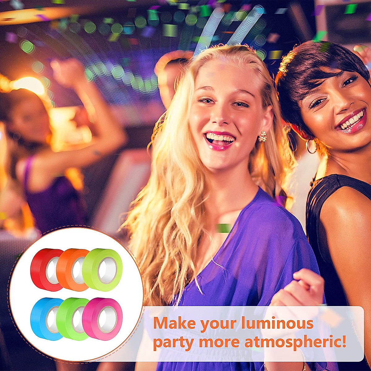 Chinco 6 Pieces Flourescent Flagging Tape Neon Ribbon Multipurpose Plastic Ribbon 30m x 6 Rolls Non Adhesive Tree Marking for Boundaries and Hazardous Areas Workplace(Bright Colors, 1 Inch)