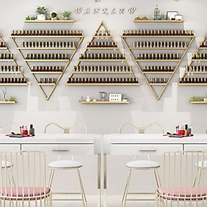 6PCS Metal Wall-mounted Nail Polish Display Rack,5 Tiers Christmas Gold Triangular Display Rack Cosmetic Display Cases Essential Oil Bottles Shelf Organizer for Home Spa Nail Salon