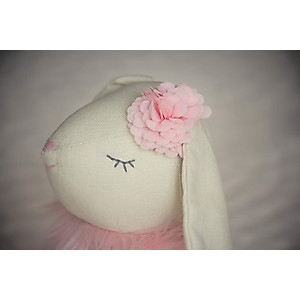 Inspired by Jewel - Lilly The Bunny | Beautiful Cream Cotton Linen Plush Doll with Floppy Ears, Arms & Legs | Authentic Pink Ballerina Tutu, Slippers & Cuddly Fur Top | Soothing Hand Stitched Face