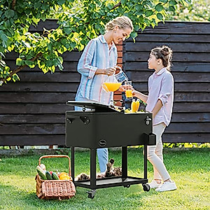 YITAHOME 80 Quart Rolling Cooler Cart with Bottle Opener Drainage, Portable Patio Cooler Rolling on Wheels, Outdoor Rolling Beverage Cart Drink Cooler for Patio Pool Deck Party BBQ Cookouts (Black)