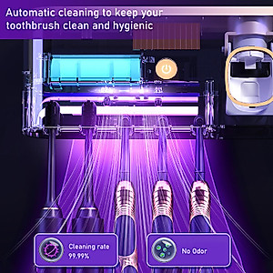 Toothbrush Holders Wall Mounted for Bathrooms, Toothbrush Holder with Automatic Toothpaste Dispenser, Electric Toothbrush Holder with Solar Charging, Toothbrush Organizer with 5 Brush Slots (Black)