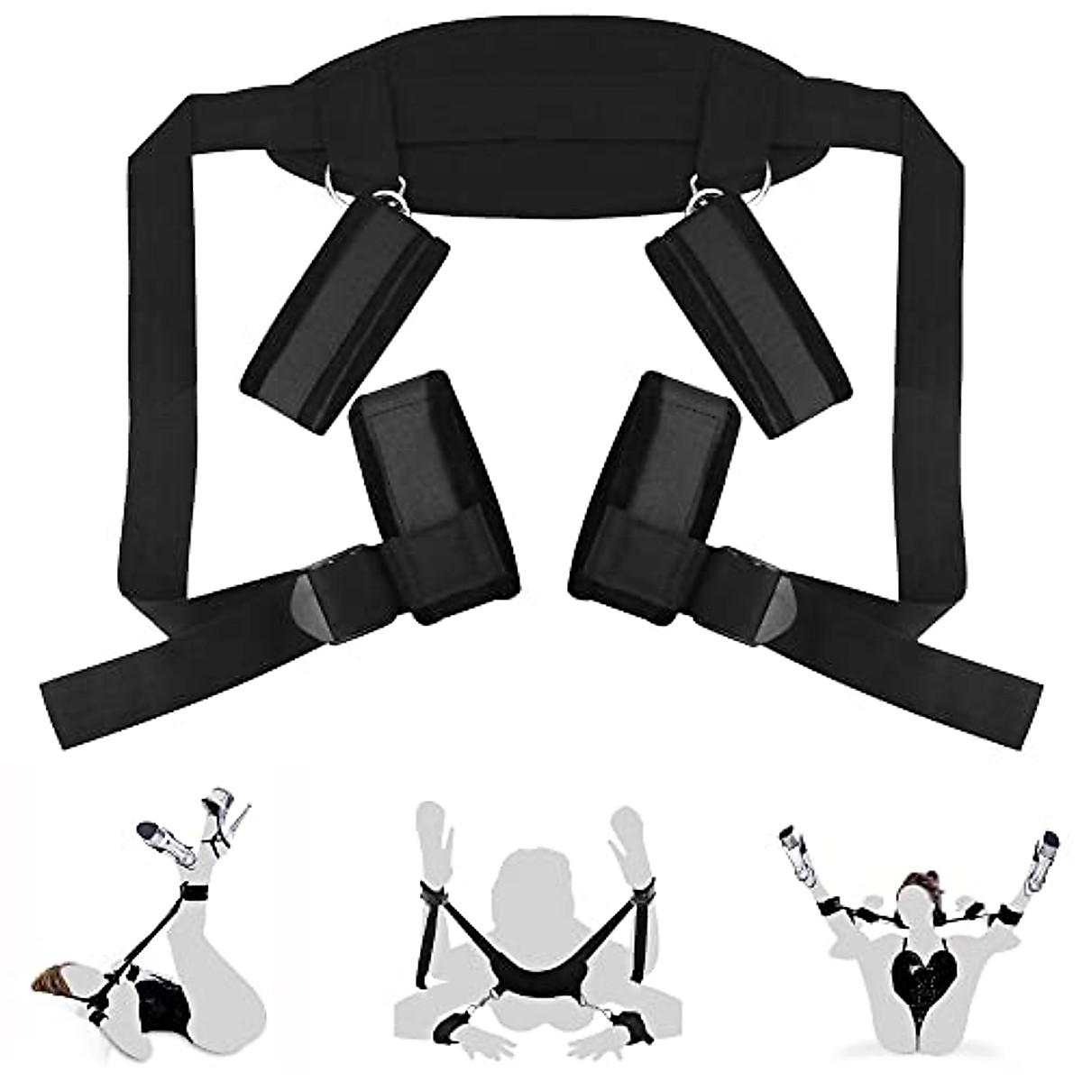 Double Couple BDSMS Bed Restraints Kit Sex Toys Wrist Leg Restraint Straps Hand & Ankle Cuffs Adults Bed Sex Bondage Restraints Set Sex Play for Couples