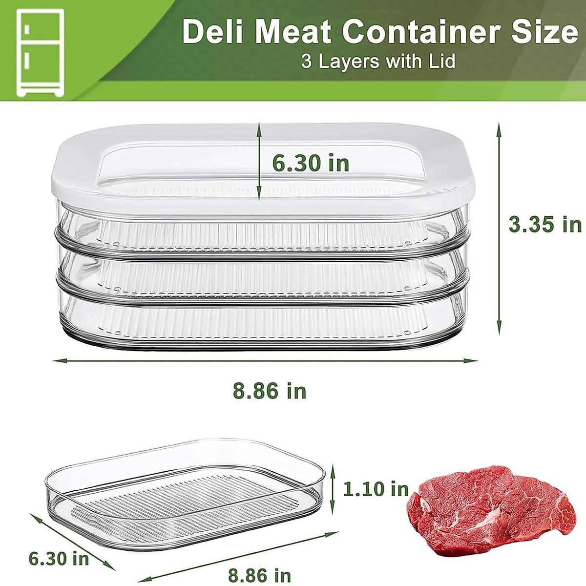Generic Meat Container for Fridge, Lunch Meat Container, Bacon Keeper, Stackable Food Storage Boxes with Lid, Meal Prep Containers, for Cold Cuts, Salami, Deli, Lunch Meat, BPA Free, Clear