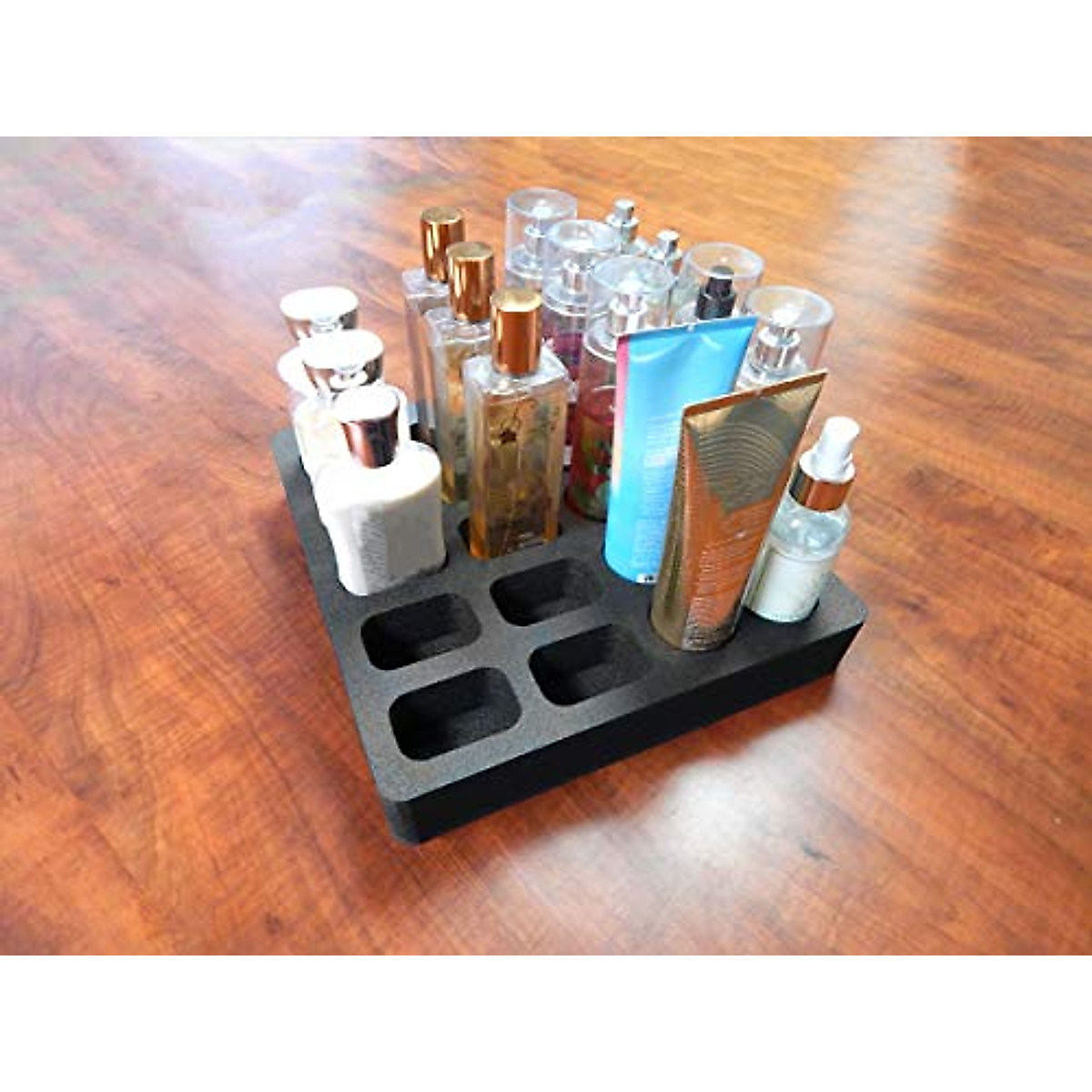 Polar Whale 2 Lotion and Body Spray Stand Organizers Tray Washable Waterproof Insert for Home Bathroom Bedroom Office 11.75 x 12.3 x 2 Inches 20 Slots Black 2pc Pair Set