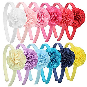 7Rainbows 1 Pcs Grosgrain Ribbon White Carnation Flower Headbands for Girls Toddlers Teens.