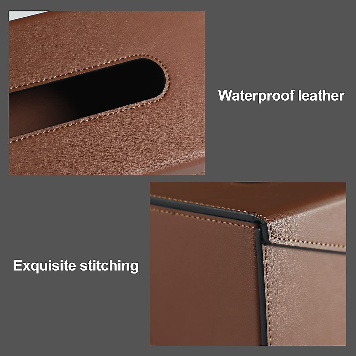 MEIBOOCH Foldable Tissue Box Cover Rectangular Leather Tissue Box Holder with Magnetic Closure (3.6 inches high, Brown)