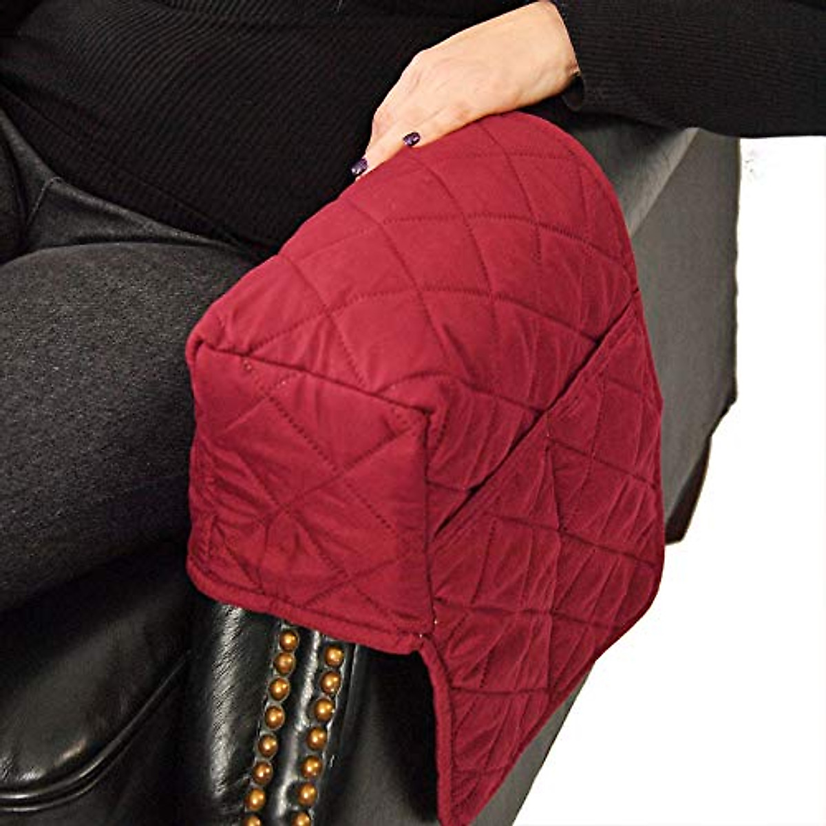 Home-X Left Couch Armrest Cover with 2 Storage Pockets, Sofa or Loveseat Organizer, Burgundy, 9 ½” L x 5” W