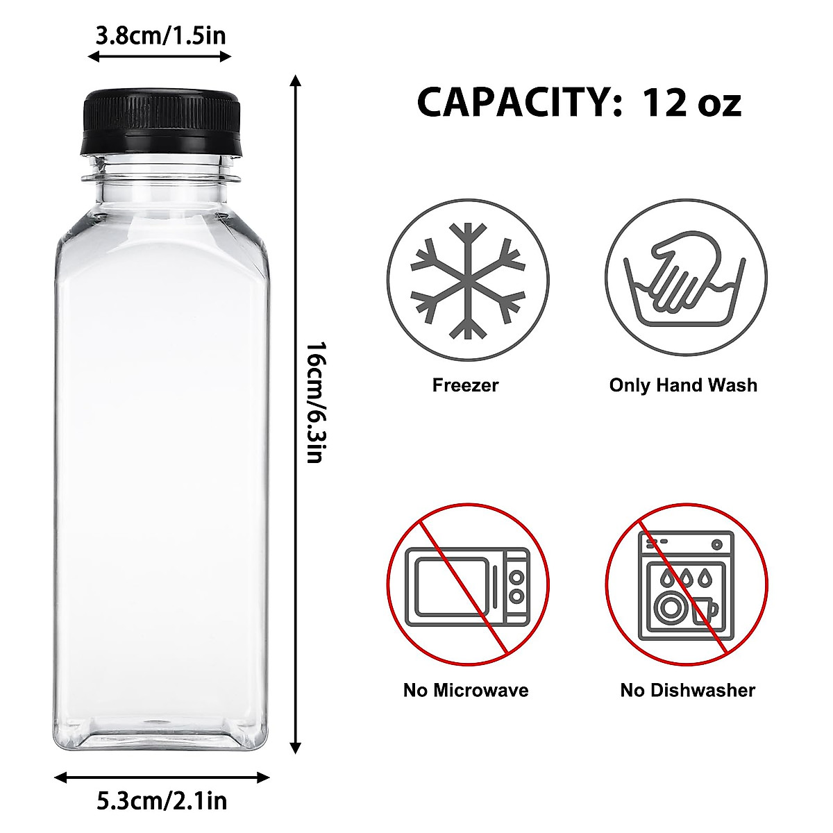 Moretoes 128pcs 12oz Juice Bottles, Plastic Juice Bottles with Caps, Reusable Drink Containers for Juicing, Smoothie and Other Beverages