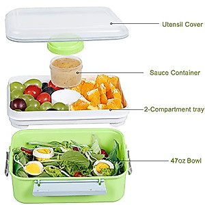 Shopwithgreen Set of 3 Salad Food Storage Container To Go, 47-oz Bento Box with Removable Tray & Dressing Pots, for Lunch, Snacks, School & Travel - Food Prep Storage Containers with Lids