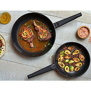 ZAVOR Noir 10 & 12 Inch Skillet Set - Premium Cast Aluminum with Titanium-based Nonstick Ceramic Coating & Removable Handles - Ultra Lightweight - Oven & Induction Ready | Noir Collection