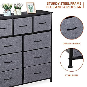SUPER DEAL Dresser for Bedroom 9 Drawer Fabric Storage Tower Tall Chest Organizer Unit for Living Room Nursery Entryway Closets, Heavy Duty Steel Frame, Wood Top Black Grey