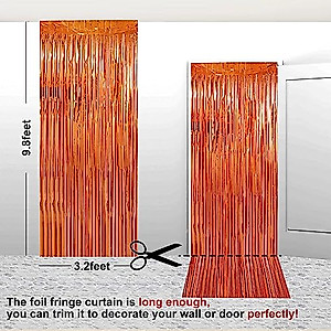 2 Pack 3.2 ft x 9.8 ft Orange Tinsel Curtain Party Backdrop Decorations, Metallic Foil Fringe Backdrop Door for Halloween, Christmas, Birthday Graduation Wedding Party Streamers Photo Backdrop.