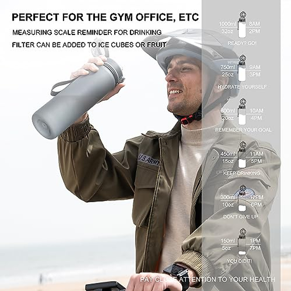 HITWAY 32 oz Sports Water bottle,BPA Free Drinks Water Bottles with Fruit Strainer,Leakproof Tritan BPA Free Non-Toxic Water Jug for Fitness,Gym,Sports,Outdoors,Cycling