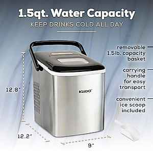 Igloo Automatic Self-Cleaning Portable Electric Countertop Ice Maker Machine With Handle, 26 Pounds in 24 Hours, 9 Ice Cubes Ready in 7 minutes, With Ice Scoop and Basket, Stainless Steel