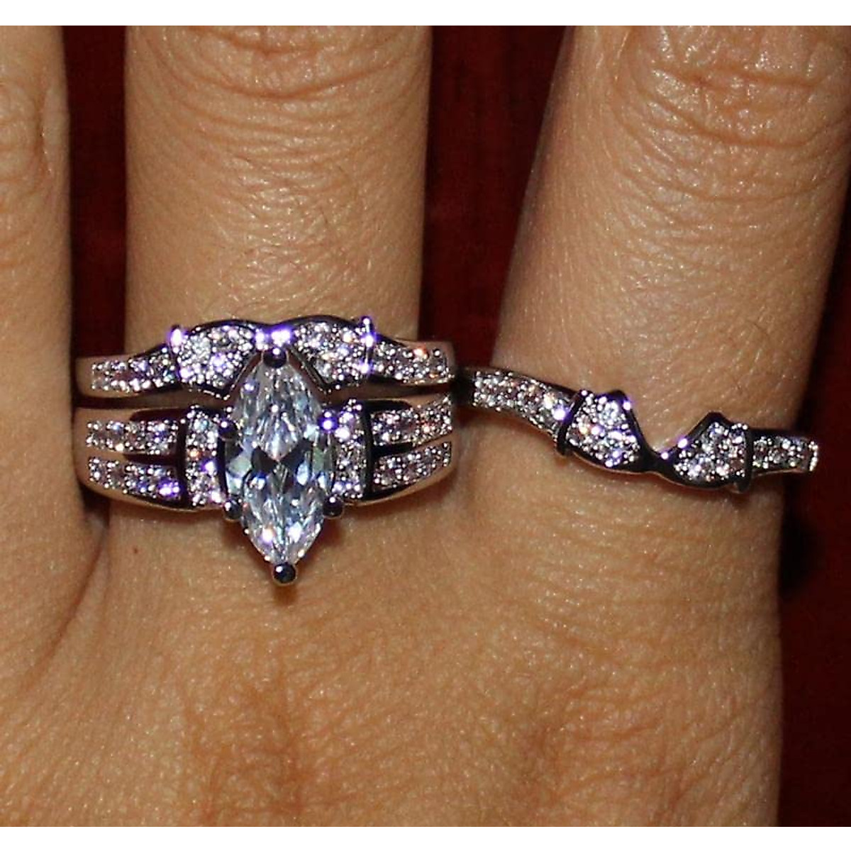 BeBold 5Ct Marquise Cut Simulated Diamond CZ Trio Wedding Set Engagement Ring for Women White Gold Plated