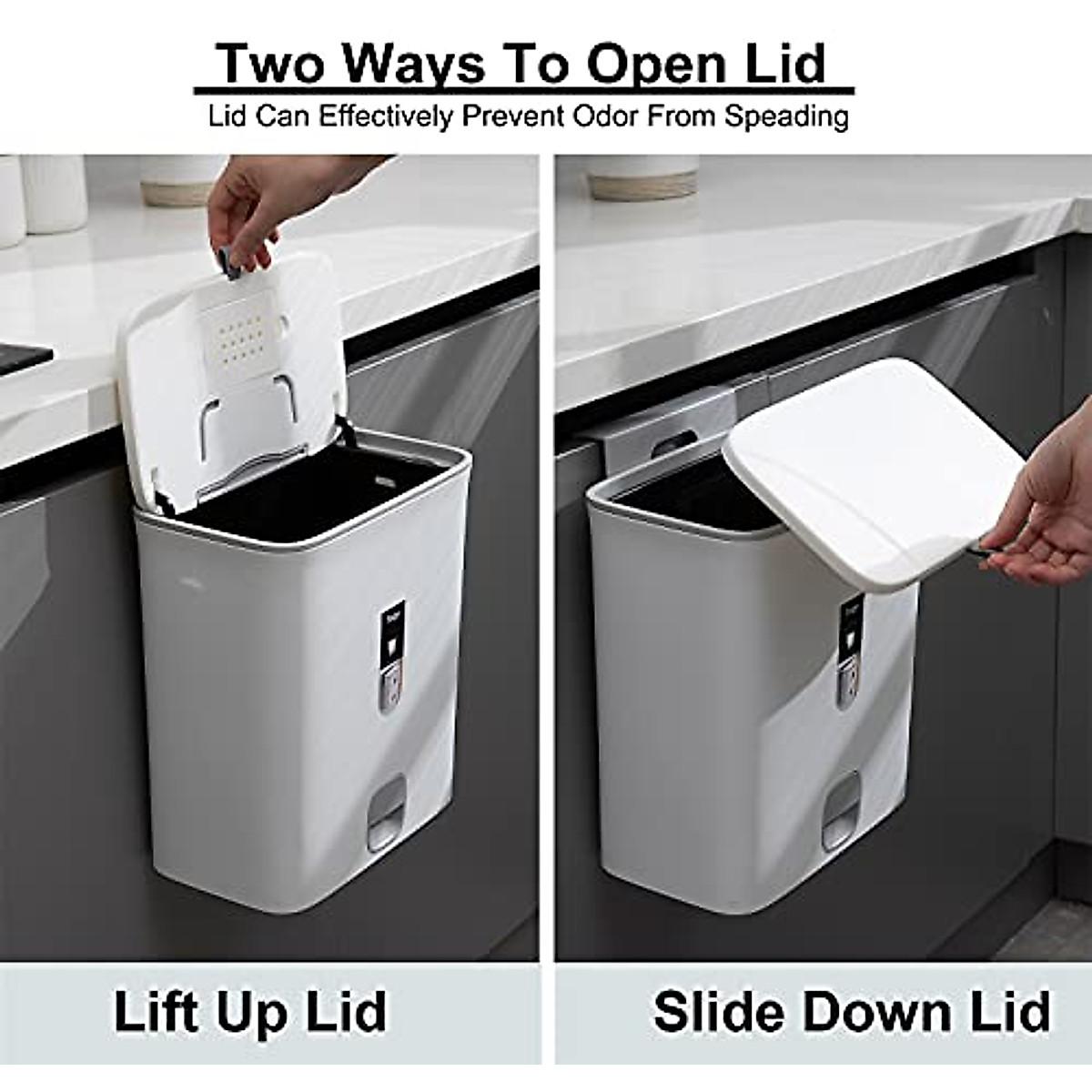 Sooyee Trash Can Kitchen Bathroom Trash Can with Lid,2.4 Gallon Small Trash Can,Hanging or Standing Plastic Compost Bin for Cupboard/Bedroom/Office/Camping,Waste Basket,White