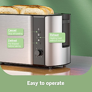 LyriFine Toaster 4 Slice, Long Slot 2 Slice Toaster for Artisan Sourdough Breads, Stainless Steel Toaster with Warming Rack, Extra Wide Slots for Bagels Waffles (Silver), Extra Large 10''x1.5''