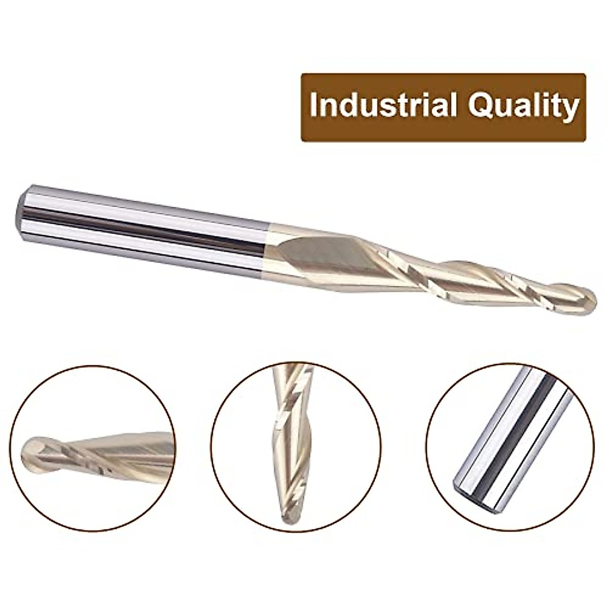 SpeTool Tapered Ball Nose End Mill 1/4" Shank with 1/16" Cutting Radius (1/8" Diameter) for 3D Carving Engraving Router Bit, ZrN Coated