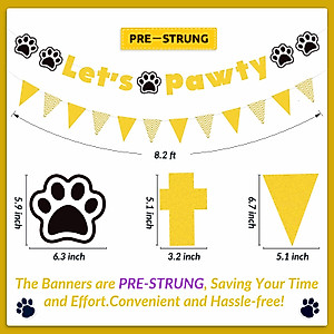 Pre-Strung Dog Birthday Party Supplies, Let’s Pawty Banner Sign, Puppy Dog Paw Birthday Decorations Backdrop, Golden Happy Birthday Decor Pennants Banner Kit for Pet Dog Boy Girl, Vicycaty