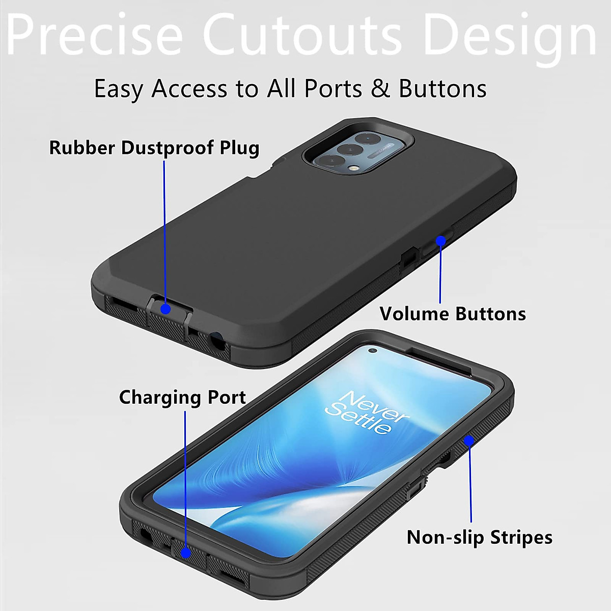 TIOZOLY for Oneplus Nord N200 5G Case, Heavy Duty Protective Case Dustproof Shockproof Protection 3 in 1 Rugged Phone Cover for Oneplus Nord N200 5G (Black)