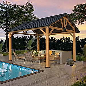 EROMMY 11'x13' Hardtop Gazebo, Outdoor Solid Wood Canopy Pavilion with Spruce Wooden Frame for Patio Backyard Deck Garden