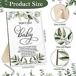 51 Pcs Don't Say Baby Game Sign Cool Baby Shower Game 50 Baby Shower Pacifier Necklace Wooden Don't Say Baby Sign Plastic Baby Pacifier Party Favor for Gender Reveal (Pink,Greenery)