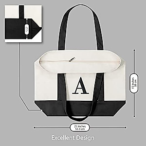 TOPDesign Embroidery Initial Canvas Tote Bag, Personalized Present Bag, Suitable for Wedding, Birthday, Beach, Holiday, is a Great Gift for Women, Mom, Teachers, Friends, Bridesmaids (Letter M)