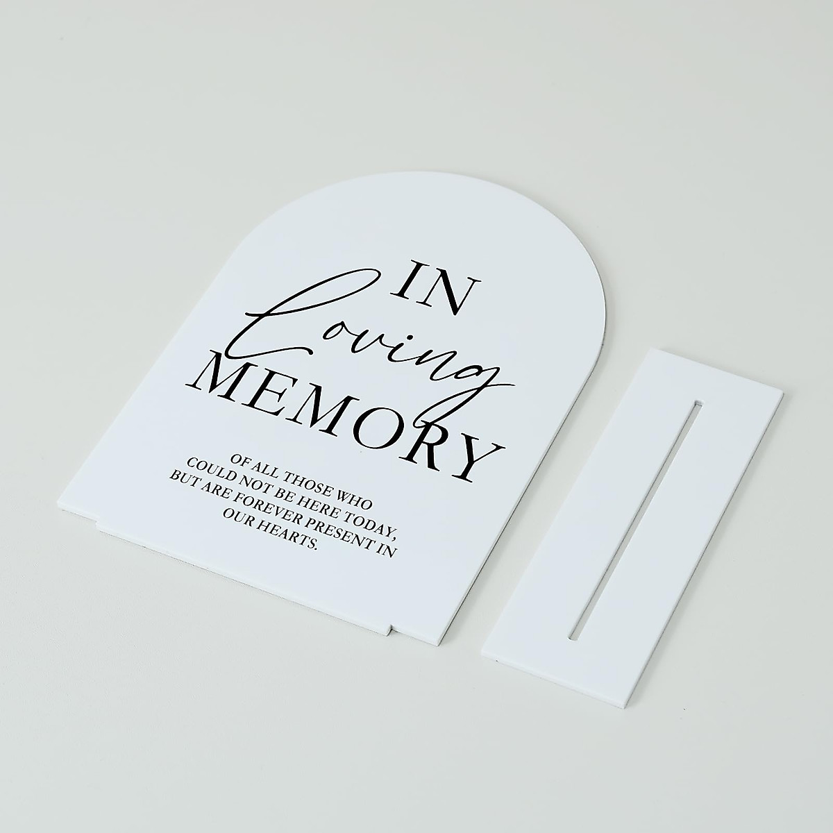 Acrylic In Loving Memory Sign with Stand- 5"x7" White Arch Acrylic Wedding Memory Sign and Base,1/8" Thick | Modern Calligraphy Black Lettering Acrylic Table Sign for Wedding & Party