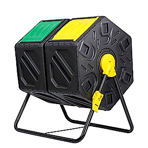 F2C Dual Chamber 37 Gallon Compost Tumbler All-Season Outdoor BPA Free Large Composter Bin w/ 2 Sliding Doors and Solid Steel Frame (37 Gallon)